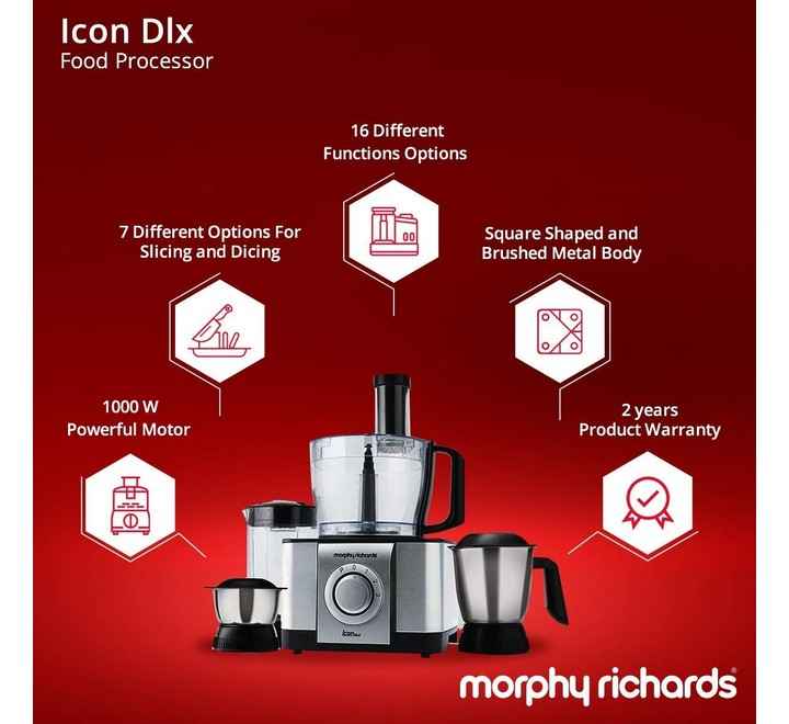 Buy Morphy Richards Icon DLX Food Processor (Silver 1000 Watts) (640080 ...